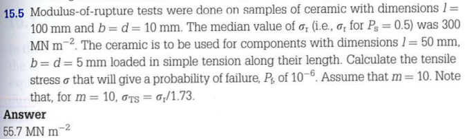 Solved 15.5 Modulus-of-rupture tests were done on samples of | Chegg.com