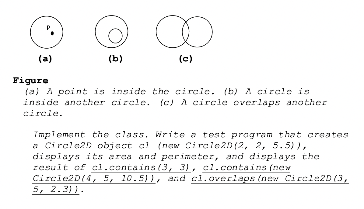 Solved Problem Description: Define the Circle2D class that | Chegg.com