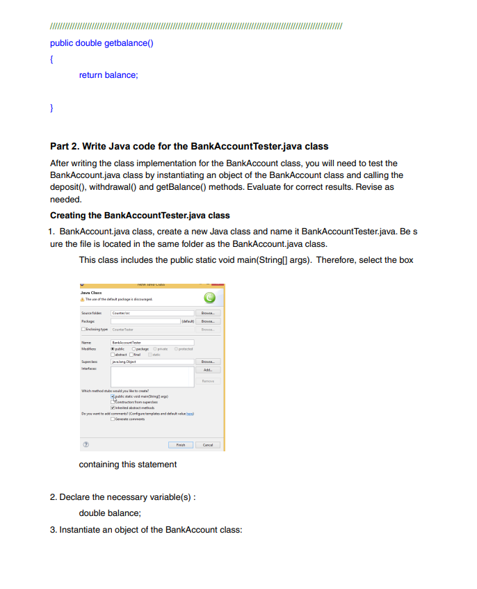 Solved Part I-Write Java code for the BankAccount | Chegg.com