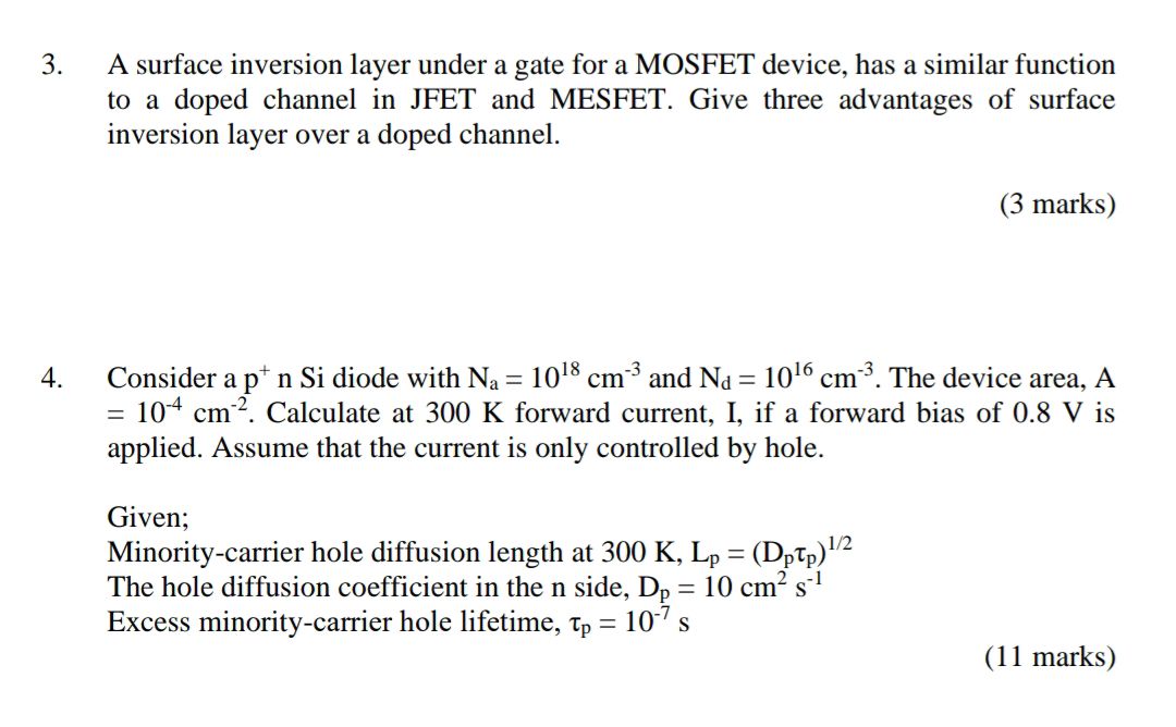 Solved A surface inversion layer under a gate for a MOSFET | Chegg.com