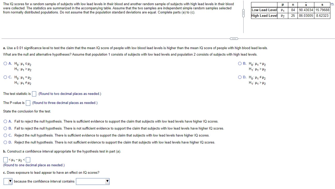 Solved The IQ scores for a random sample of subjects with | Chegg.com