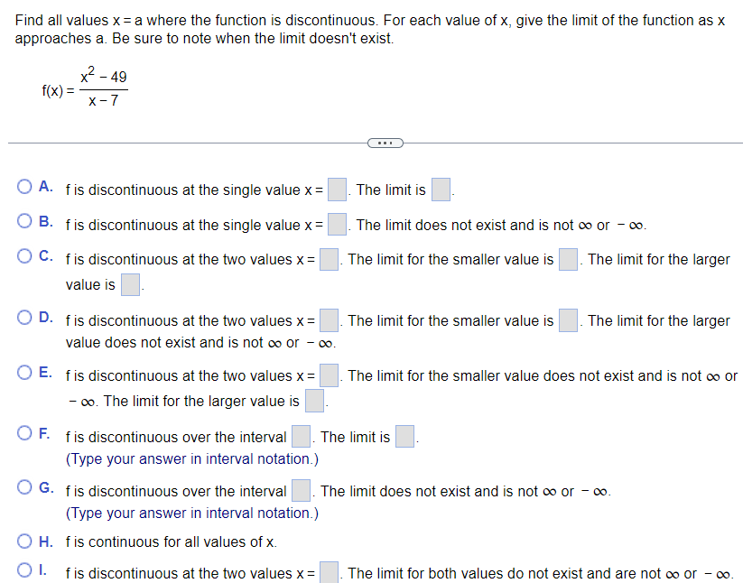 Solved Find all values x= a where the function is | Chegg.com