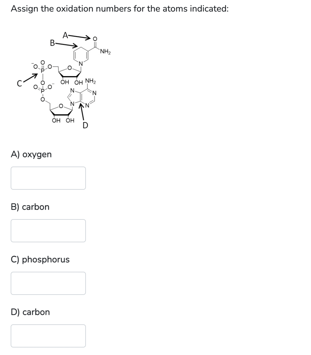 Solved Assign the oxidation numbers for the atoms indicated: | Chegg.com