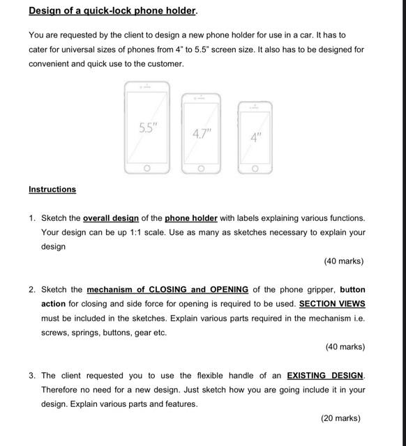 Design of a quick-lock phone holder. You are | Chegg.com
