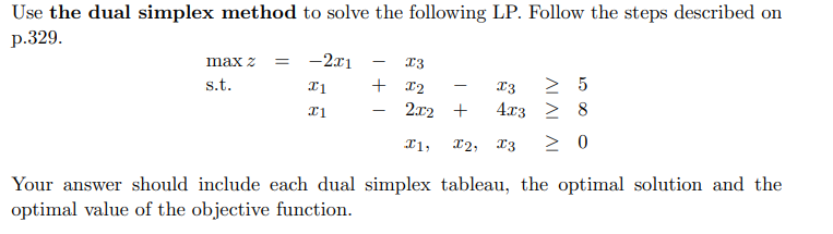 Solved Use the dual simplex method to solve the following | Chegg.com