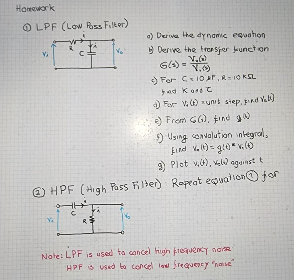 Solved (1) LPF (Low Poss Filter) -) Derive the dynamic | Chegg.com