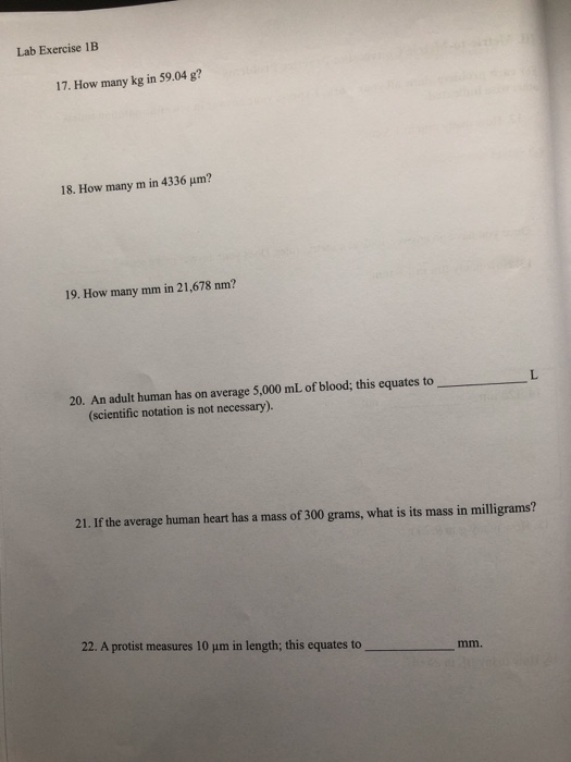 Solved Lab Exercise 1B III L. Metric-to-Metric Conversion | Chegg.com