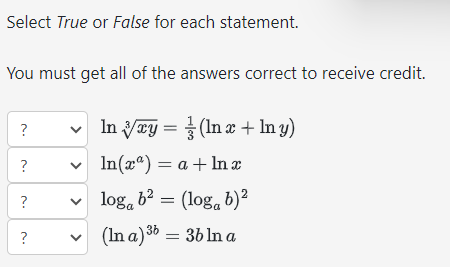 Solved Select True or False for each statement. You must get | Chegg.com