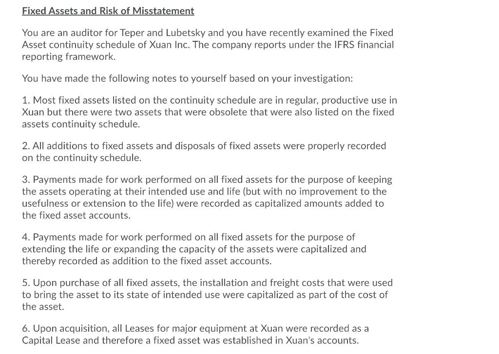 Solved Fixed Assets and Risk of Misstatement You are an | Chegg.com