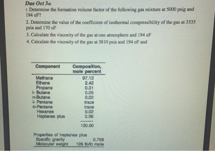 Due Oct 3th 1. Determine the formation volume factor | Chegg.com