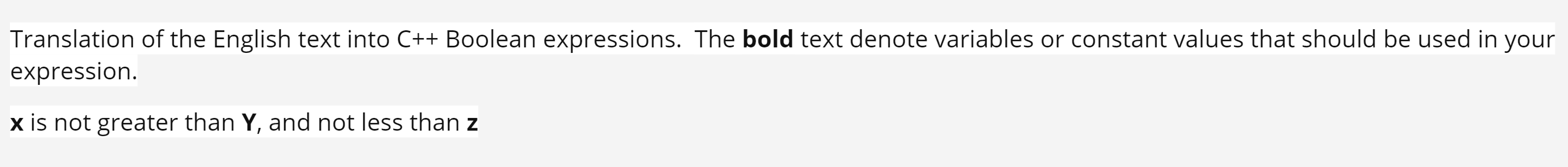 Solved Translation of the English text into C++ Boolean | Chegg.com
