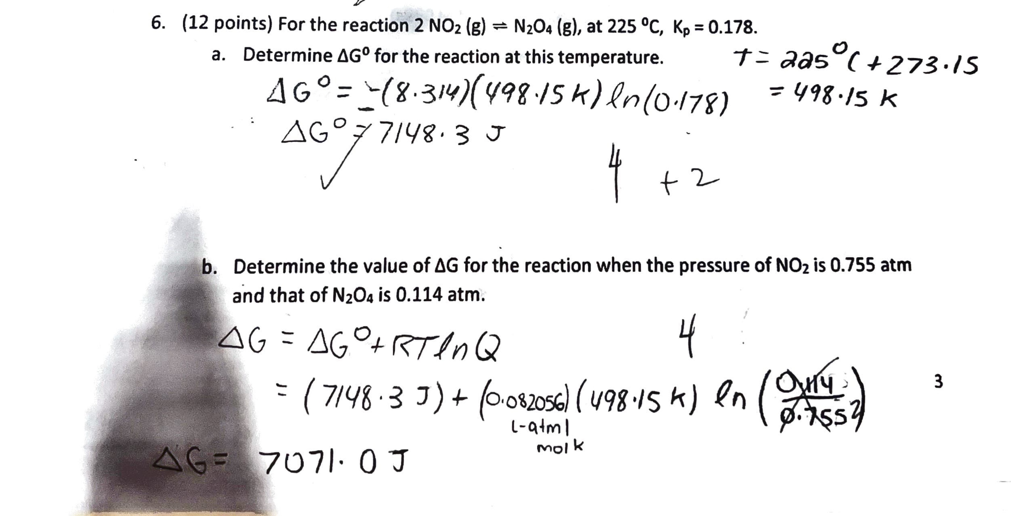 Solved (12 points) For the reaction 2NO2( g)⇌N2O4( g), at | Chegg.com