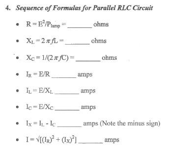 Solved 4. Sequence of Formulas for Parallel RLC Circuit . | Chegg.com
