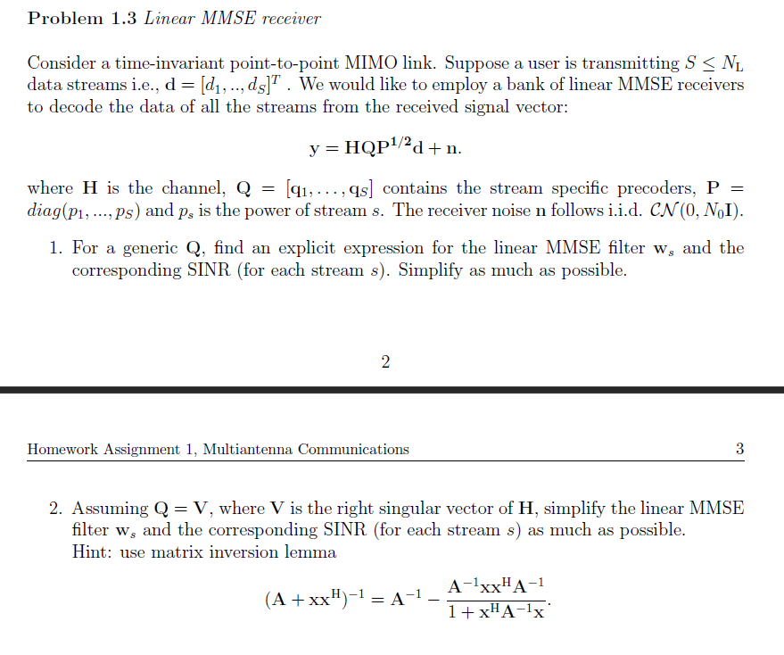 Solved Problem 13 Linear Mmse Receiver Consider A 7211