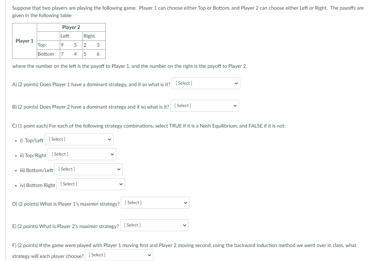 Solved Suppose that two players are playing the following | Chegg.com