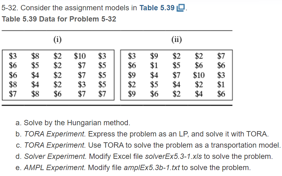 5-32. Consider the assignment models in Table 5.39∣ | Chegg.com
