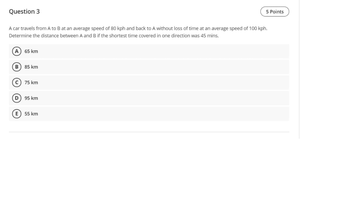 Solved Question 3 5 Points A car travels from A to B at an | Chegg.com