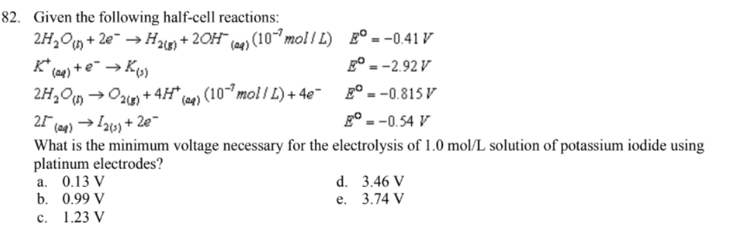 Solved Given the following half-cell | Chegg.com