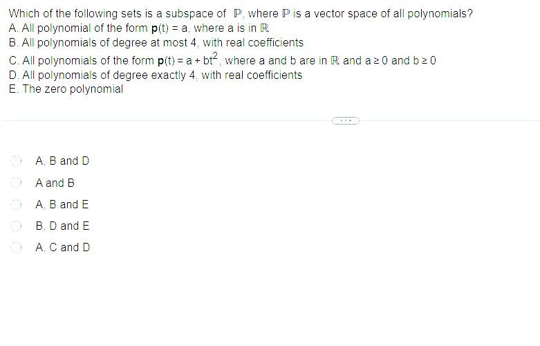 Solved Which of the following sets is a subspace of P, where | Chegg.com