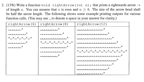 Solved (13%) ﻿Write a function void rightArrow (int n; that | Chegg.com