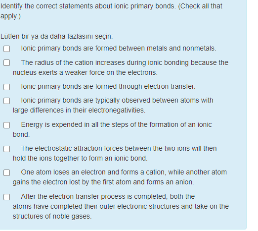 Solved Identify the correct statements about ionic primary | Chegg.com
