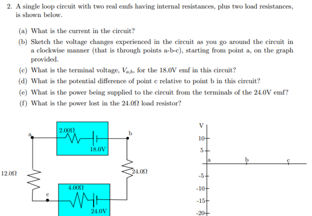 Solved 2. A single loop circuit with two real emfs having | Chegg.com