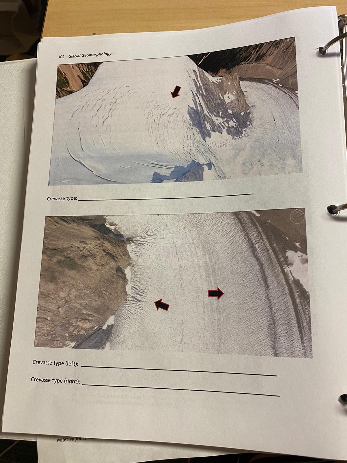 Solved 302 Glacial Geomorphology Crevasse type: Crevasse | Chegg.com