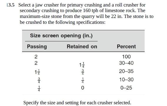 Solved L3.5 Select a jaw crusher for primary crushing and a | Chegg.com