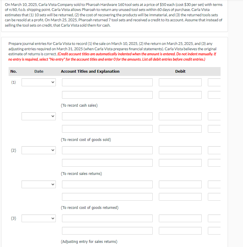 Solved On March 10, 2025, Carla Vista Company sold to | Chegg.com