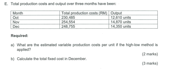 Solved E. Total production costs and output over three | Chegg.com