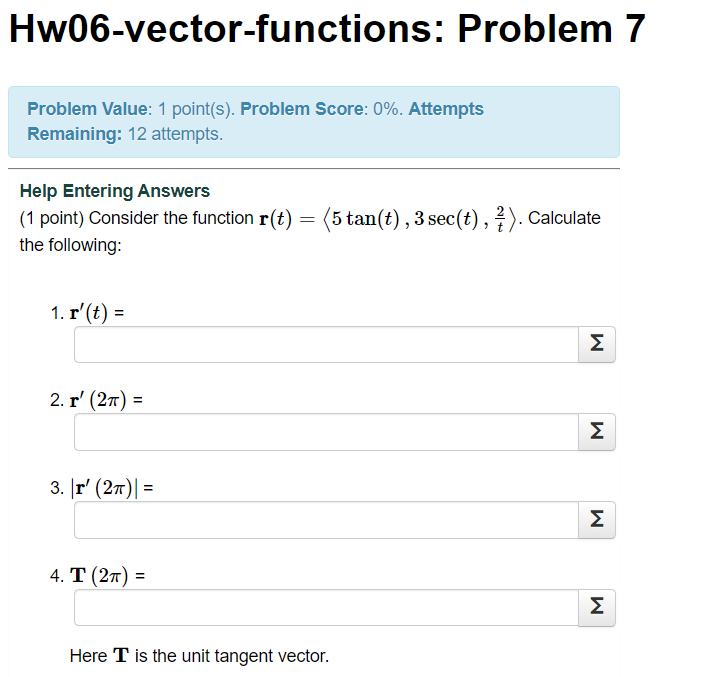 Solved Hw06 Vector Functions Problem 7 Problem Value 1 