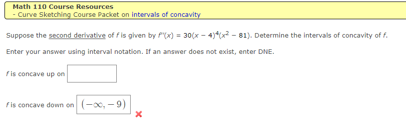 Solved Math 110 Course Resources - Curve Sketching Course | Chegg.com