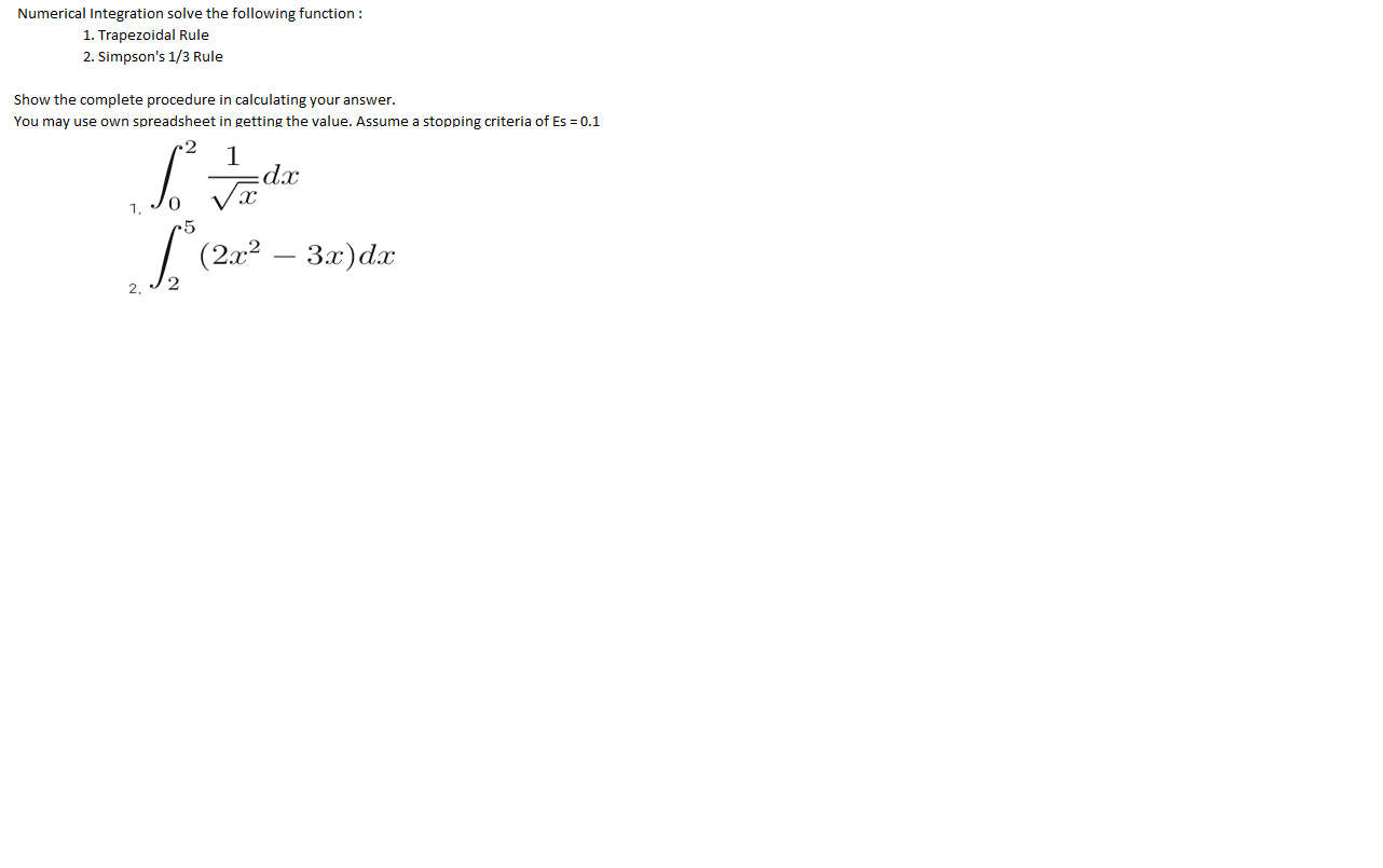 Numerical Integration solve the following function : | Chegg.com