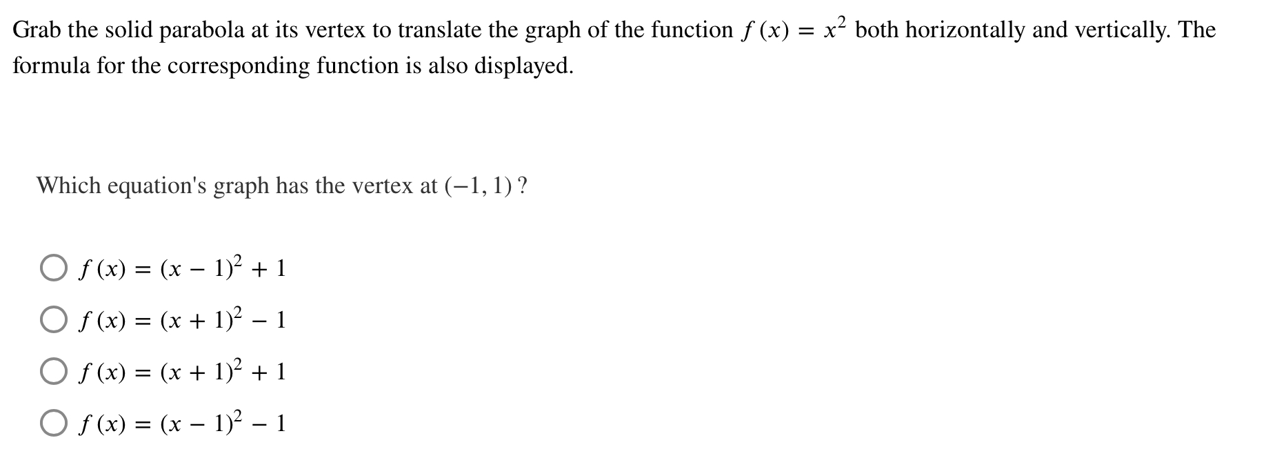 Solved Grab the solid parabola at its vertex to translate | Chegg.com