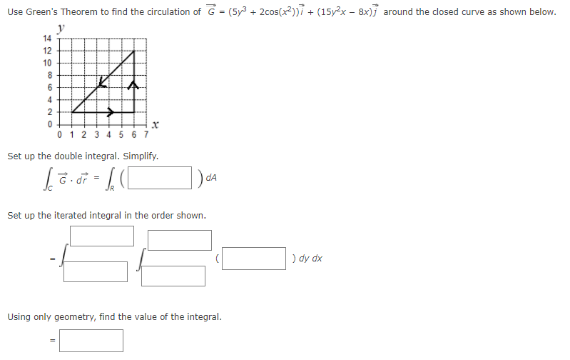 Solved + Use Green's Theorem to find the circulation of G = | Chegg.com