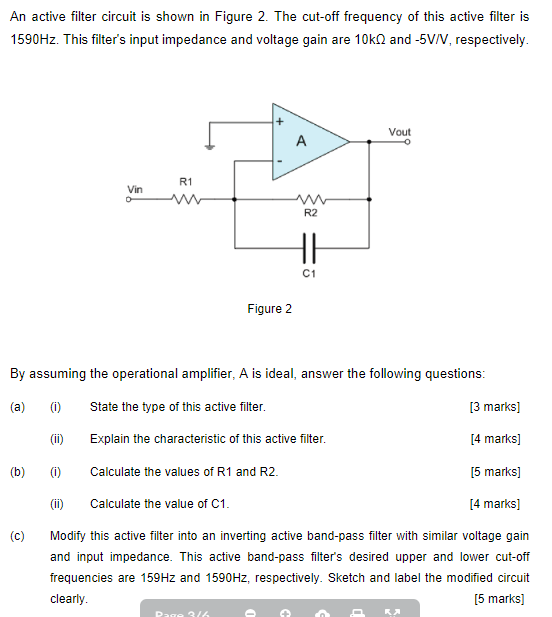 Solved An active filter circuit is shown in Figure 2. ﻿The | Chegg.com