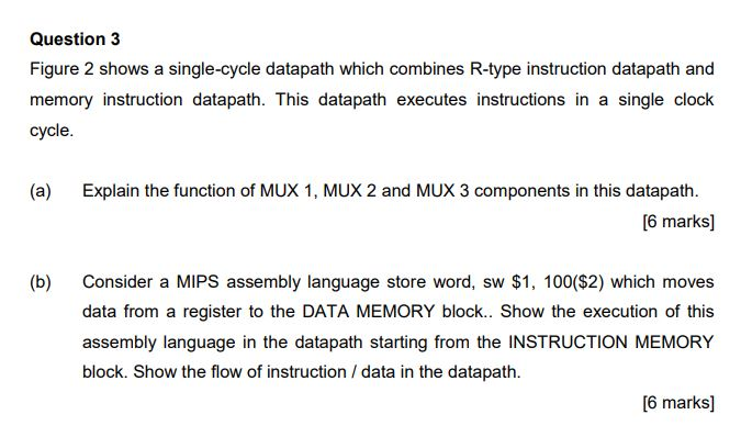 Solved Question 3 Figure 2 shows a single-cycle datapath | Chegg.com