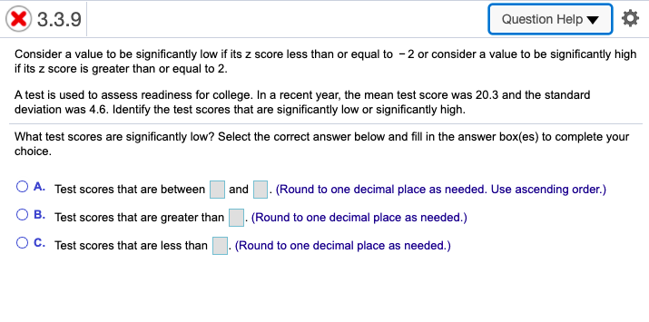 Solved B. What test scores are significantly high? Select | Chegg.com