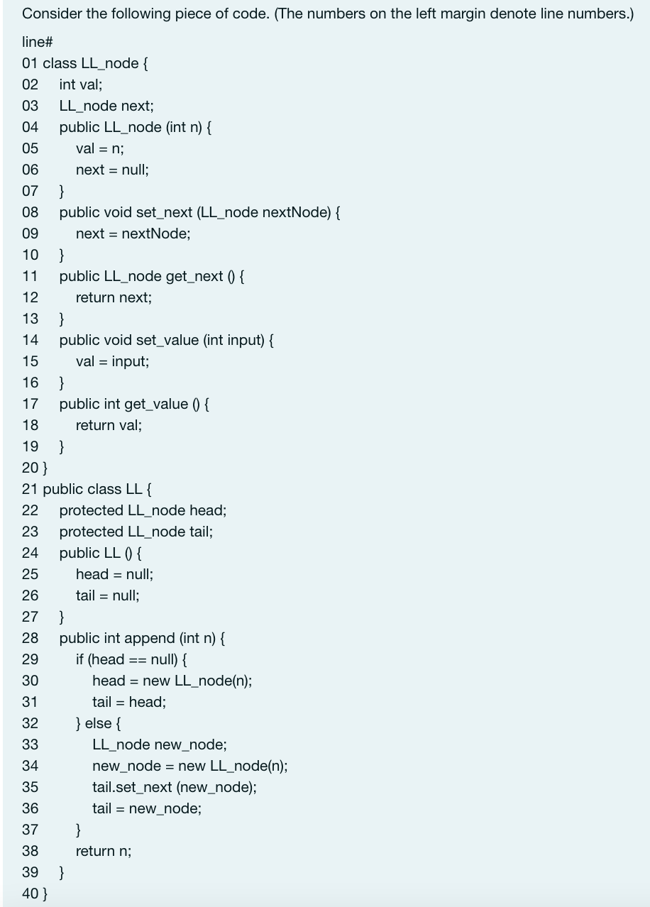 Solved Consider the following piece of code. (The numbers on | Chegg.com