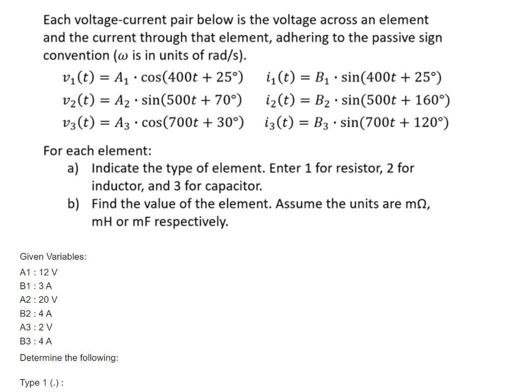 Solved Each voltage-current pair below is the voltage across | Chegg.com