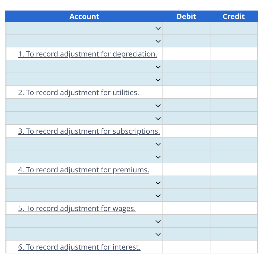 Solved Preparing and Journalizing Adjusting Entries For each | Chegg.com