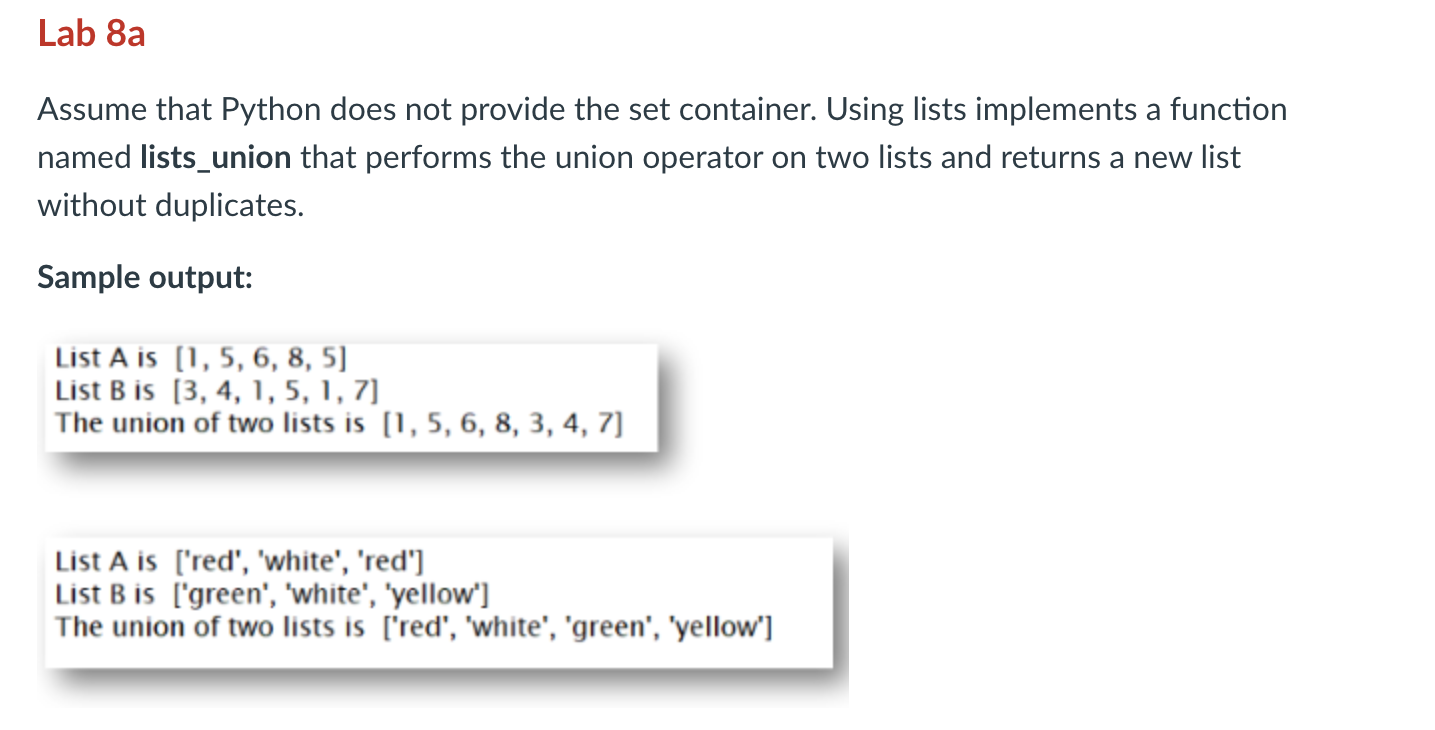 Solved Assume that Python does not provide the set | Chegg.com