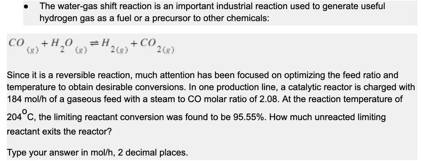 Solved - The water-gas shift reaction is an important | Chegg.com