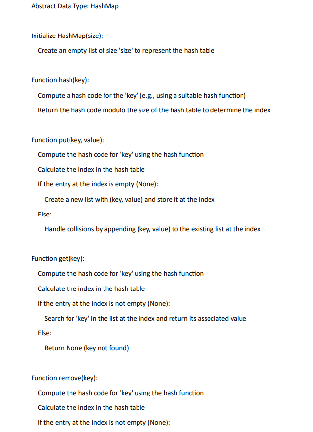 Solved Abstract Data Type: HashMap Initialize HashMap(size): | Chegg.com