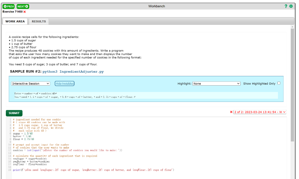 Solved SUBMIT ×7 of 7:2023-03-24 13:39:50-W ∨A cookie recipe | Chegg.com