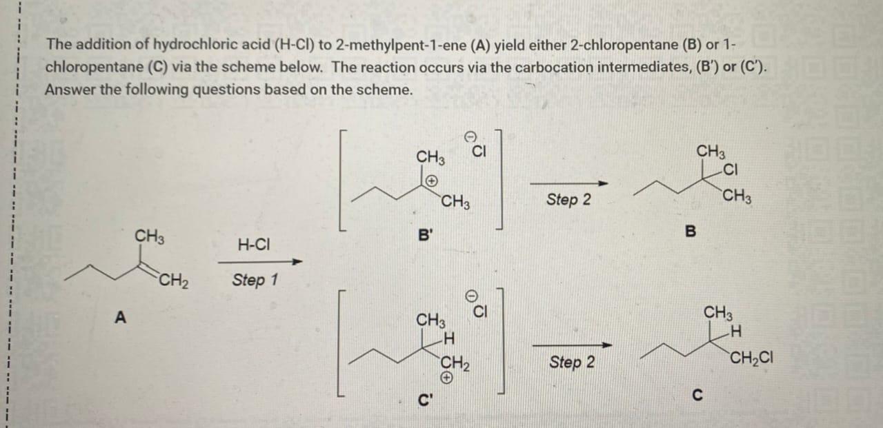 Solved The addition of hydrochloric acid ( H−Cl) to | Chegg.com