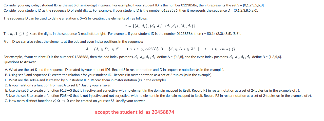 Solved Consider your eight-digit student ID as the set S of | Chegg.com