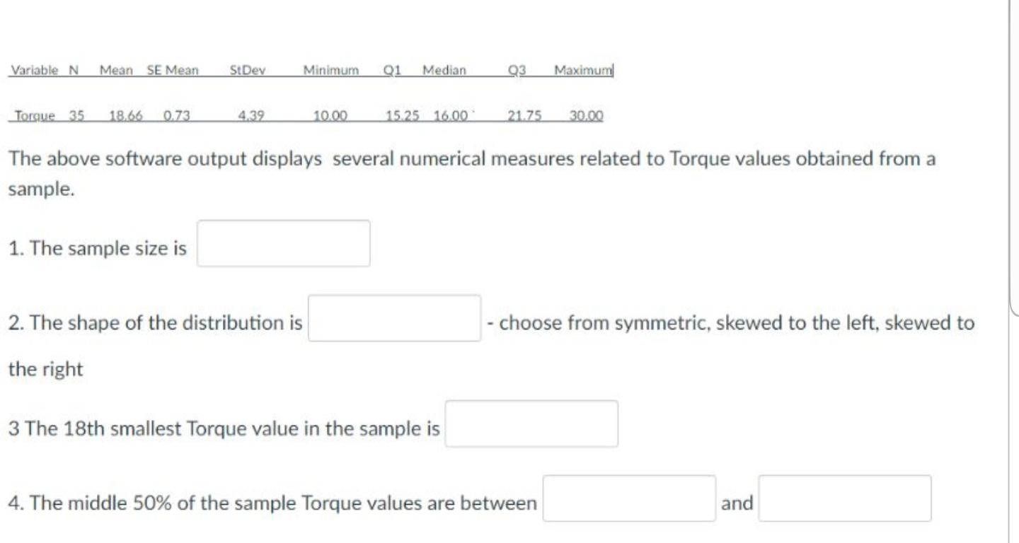 Solved The above software output displays several numerical | Chegg.com