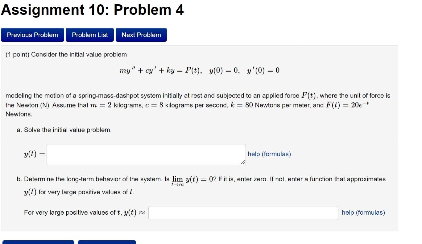 Solved Assignment 10: Problem 4 Previous Problem Problem | Chegg.com