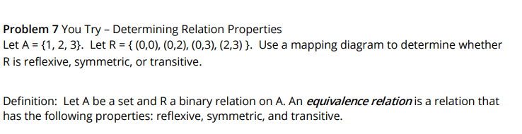 Solved Problem 7 You Try - Determining Relation Properties | Chegg.com